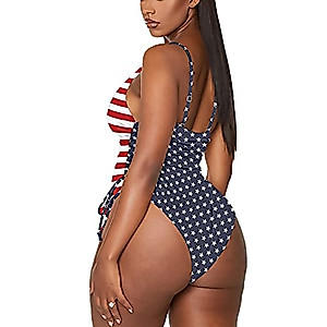 Viottiset Women's One Piece Swimsuit Drawstring Tummy Control High Cut Bathing Suit American Flag Small