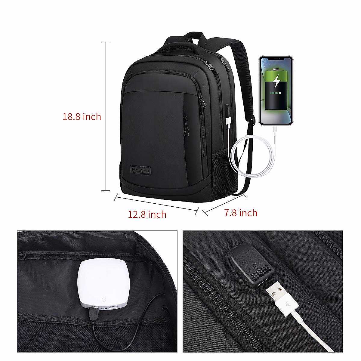 Monsdle Travel Laptop Backpack Anti Theft Water Resistant Backpacks School Computer Bookbag with USB Charging Port for Men Women College Students Fits 15.6 Inch Laptop (Black)