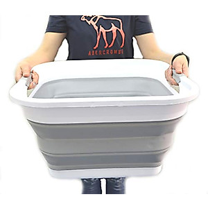 SAMMART 32L Collapsible Plastic Laundry Basket - Square Tub/Basket - Foldable Storage Container/Organizer - Portable Washing Tub - Space Saving Laundry Hamper (1, Grey)