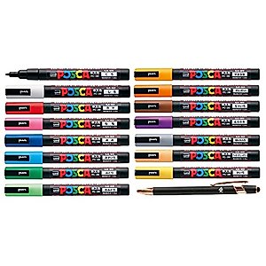 Uni Posca Paint Marker Mitsubishi Poster Color 15 Marking Pen Fine Point PC-3M Standard Color Set With Original Stylus Ballpoint Touch Pen