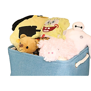 ROLLSNEA Fabric Storage Bins With Handles | Large Collapsible Storage Cubes Organizer Bins Linen Closet Organizer and Storage Basket for Shelves Closet (Dark Blue,16.2L×12.6W×8H - 3Pack)