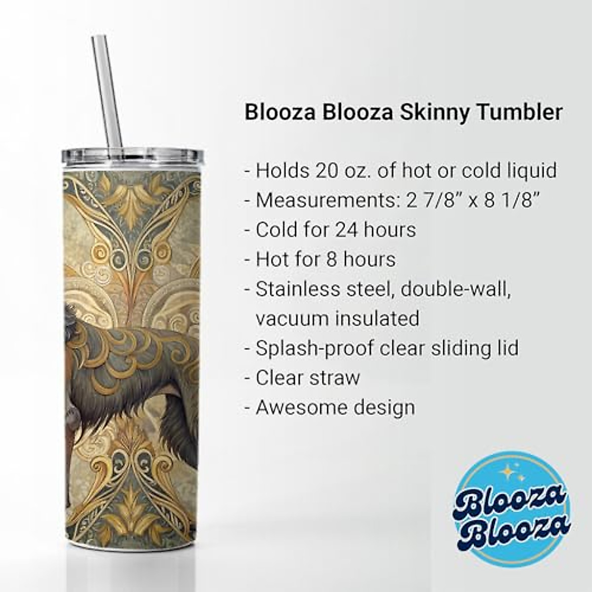 Mudi Dog Art Nouveau Skinny Tumbler 20oz with Straw Insulated Water Bottle Gift