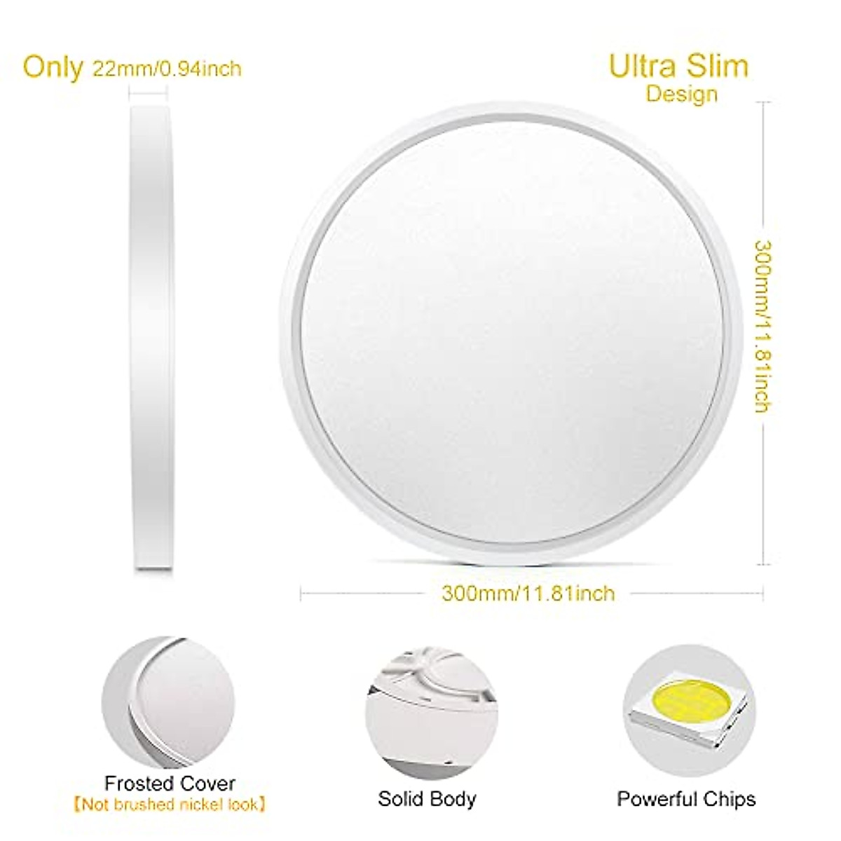 12 Inch 24W Dimmable LED Flush Mount Ceiling Light Fixture with Remote Control, 2800K-6500K Color Changeable, 10%-100% Brightness Adjustable, Flat Modern Round Ceiling Lamp Lights for Bedrooms.etc.