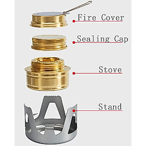 DZRZVD Mini Alcohol Backpacking Stove, Lightweight Brass Spirit Burner with Aluminium Stand for Camping Hiking and Picnic (Gold)