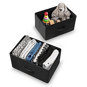 Crestlive Products Fabric Dresser Drawers with Wood Handles, Closet Storage Organizer Bin for Clothes Underwear Bras Socks, Foldable Containers for Bedroom, Hallway, Entryway - Set of 2, Black