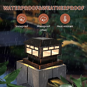 POWGDLT Solar Post Cap Lights Bronze Fence Deck Post Light Solar Powered Fit 3.5x3.5 4x4 5x5 Wooden Posts 8 Packs