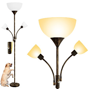 BoostArea Industrial Floor Lamp,Standing Lamp,Tree Floor Lamp with 3 Adjustable Rotating Lights, Independent Control, 3PCs LED Bulb Included, Tall Pole Lamps for Living Room, Bedroom, Home, Office