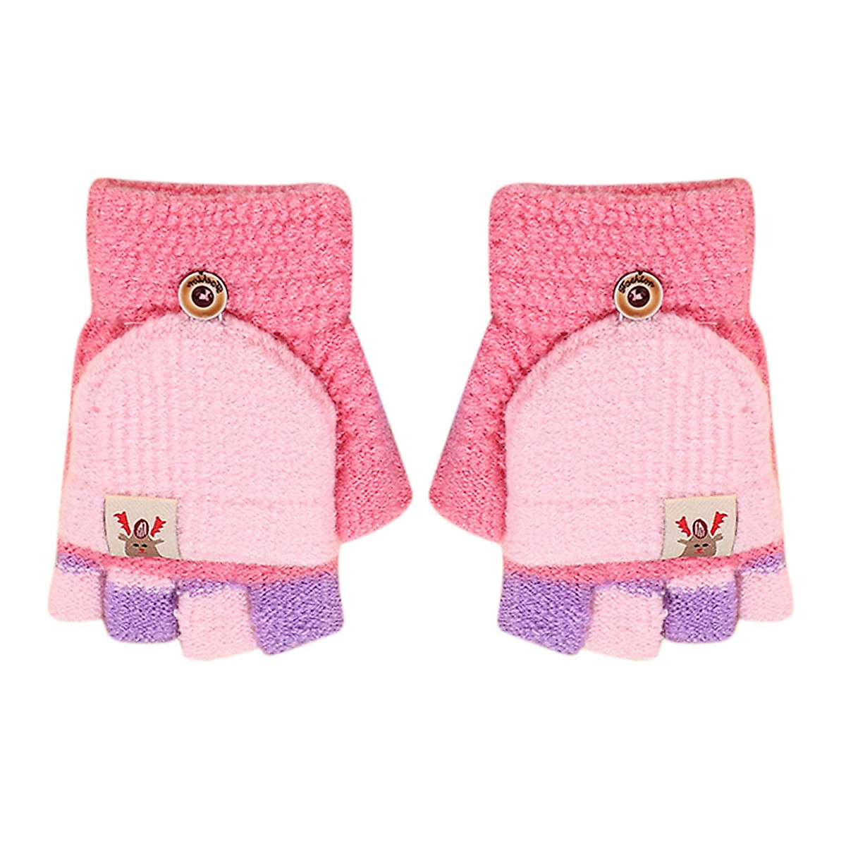 Aniywn Winter Knitted Convertible Fingerless Gloves Mittens Cute Warm Mitten Gloves for 3-7 Years Old Kids Boys Girls