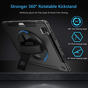 Miesherk Case for iPad Pro 11 Inch Case 2022/2021: iPad Pro 11 Case 4th Generation, Military Grade Heavy Duty Shockproof Rotating Stand+Hand/Shoulder Strap for iPad Pro 11 2021 3rd Gen Case, Black