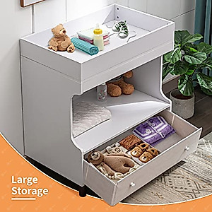 MOOITZ Changing Table Dresser with 1 Drawers,1 Cabinets, Can be Used as a Baby Changing Table Dresser, a Dresser Changing Table, Changing Table with Drawers (White)