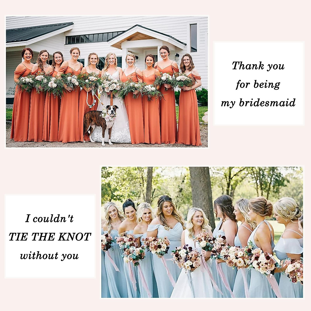 DHQH Bridesmaid Necklace Earrings Set Gifts I Couldn't Say I DO Without You Cubic Zirconia Leaf Pendant Necklace Bridesmaid Proposal Gift Set of 6 (White Gold)