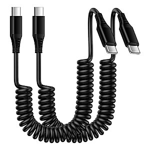 Retractable USB C Cable, 2Pack 3ft Coiled USB-C to Type C Fast Charge Cord for Car, USB-C Charging Cable for iPhone 15/15 Pro Max, Pixel 8 7 Pro 7a 6 5 4 XL,Samsung Galaxy S24 S23 Ultra S22 A54 A14 5G