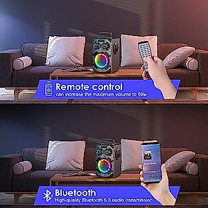 Portable Loud Bluetooth Speakers with Subwoofer, 80W Peak Powerful Large boombox Bluetooth Wireless with Stereo Sound, FM Radio, EQ, Remote, LED Lights, for Home Outdoor Party Holiday Birthday Gifts