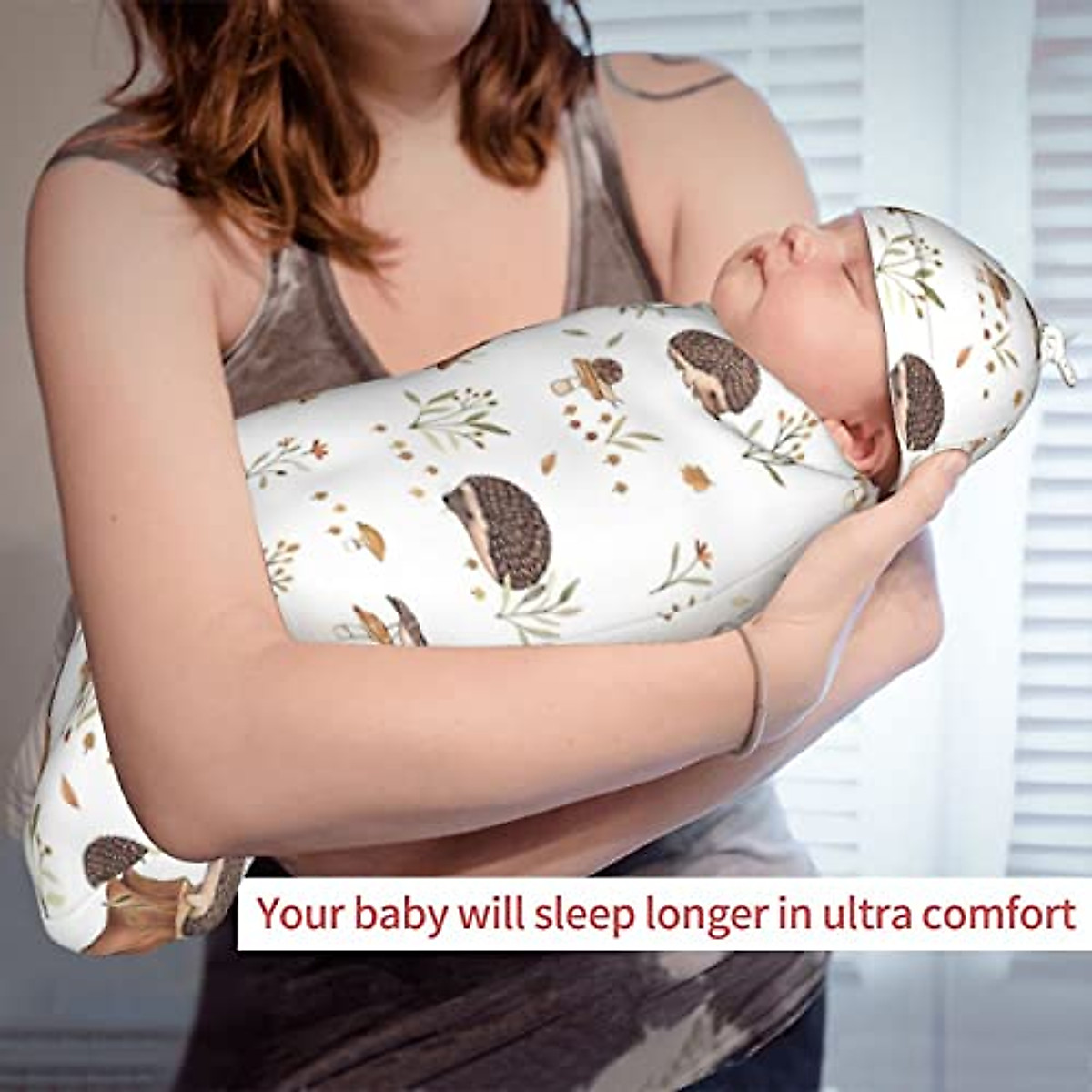 Hedgehog Baby Stuff Mushroom Newborn Swaddle Blanket with Beanie Set, Soft and Stretchy Baby Receiving Blanket Swaddle Sack for Boy and Girl Gift