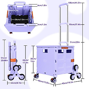 Foldable Utility Cart Collapsible Portable Crate Rolling Carts with Stair Climbing Wheels Tote Basket with Magnetic Lid Telescopic Cover Wear-Resistant 360°Rotate Wheel Noiseless for Shopping Office