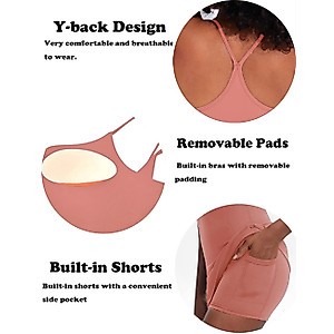 Women's Exercise Workout Dress with Built-in Bra & Shorts Sleeveless Tennis Golf Athletic Dress with Pockets Pink S