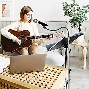 VonSom Microphone Stand Microphone Tripod Adjustable Height Up To 72inch / 183CM Gooseneck Mic Stand Tripod with Carrying Bag Mic Clips Cable Clips, Black