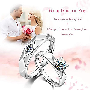 Sunamy Fashion Couple Rings for Him and Her Set,Adjustable S925 Silver CZ, Matching Promise Ring Engagement Ring Wedding Ring Anniversary Ring