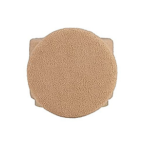 Linon Lexington Tan Sherpa Round Storage Ottoman with Wood Accent