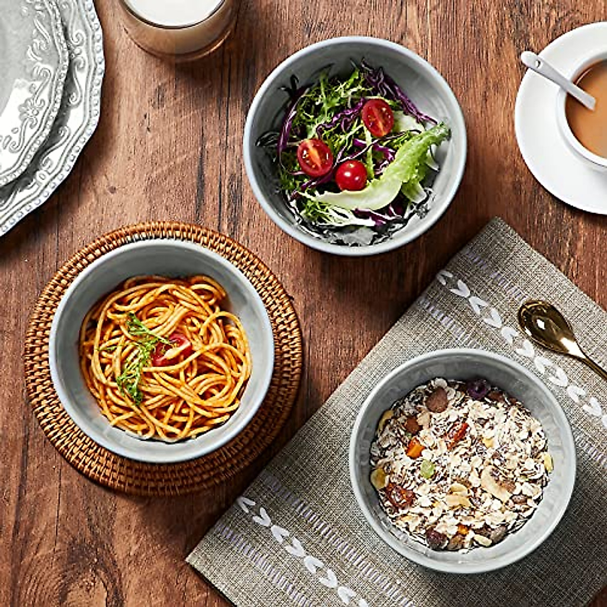 TP Dinnerware Set, Dinner Service for 6 with Bowls and Salad Dinner Plates,18-Piece Melamine Dishes Set (Gray)