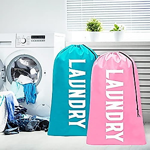 Fiodrmy 2 Pack XL Travel Laundry Bag, Machine Washable Dirty Clothes Organizer, Large Enough to Hold 4 Loads of Laundry, Easy Fit a Laundry Hamper or Basket (Pink+Blue, 24" x 36")