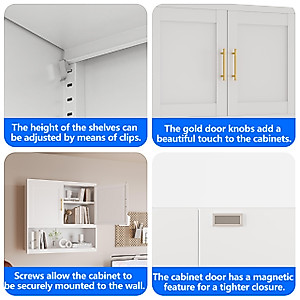 KAIFAM Wall Mounted Bathroom Storage Cabinet with Doors and Shelves, Wall Hanging Metal Cabinet with Open Storage for Kitchen, Bathroom, Over The Toilet, (White)