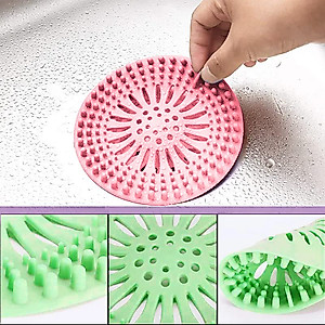 Shower Drain Hair Catcher Drain Hole Cover Suitable for Bathroom and Kitchen Easy to Install and Clean 5 Pack in Multiple Colors, Multicolor (Black, Gray, Green, Blue & Pink), 5.2x5.2x0.39 inches