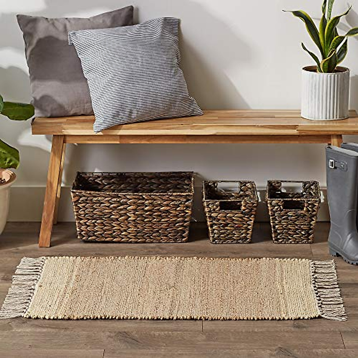 DII Woven Rugs Collection Hand-Loomed Jute, 2x3', Off-White Stripes