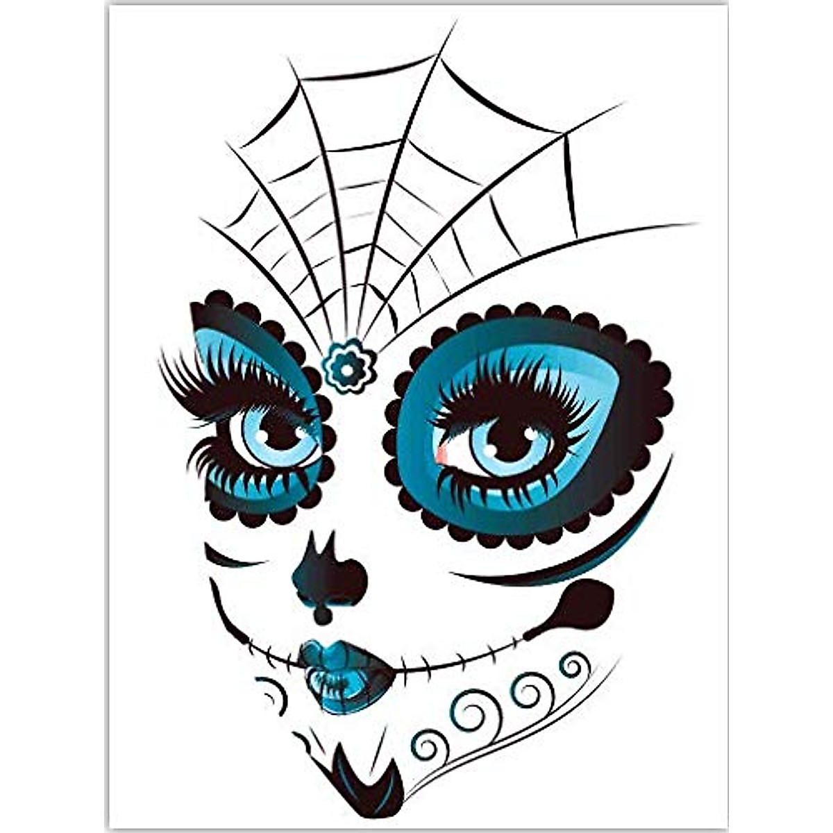 DaLin 9 Sheets Floral Day of the Dead Sugar Skull Temporary Face Tattoos for Halloween