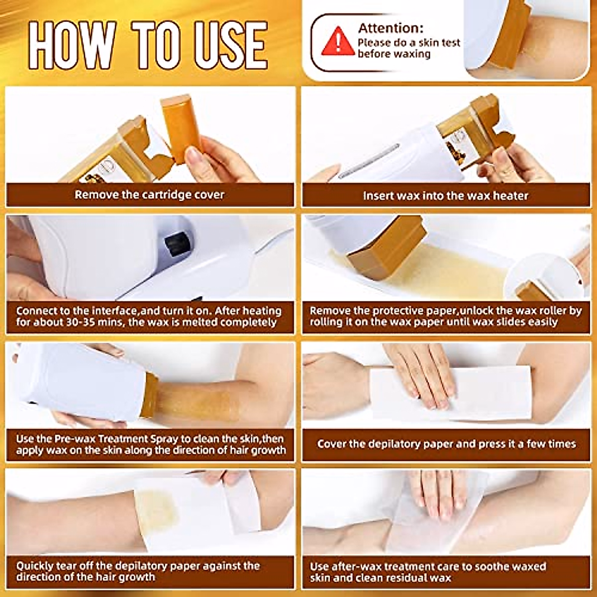 AllStyle By Patel Professional Depilatory Hair Removal Wax Warmer Kit, Wax Roller Kit with Heater Base for Hands, Legs, Armpit, Bikini (Single+Wax)