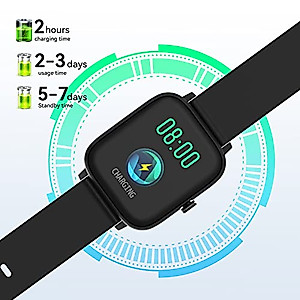 Smart Watch, Luoba 1.69'' Full Touch Answer/Make Call Android Smartwatch for Women Men Fitness Tracker with Heart Rate Sleep Monitor Calorie Step Counter Fitness Watch Compatible Android iOS (Black)