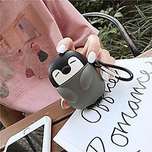 Oqplog for AirPod 2&1 Case, Protective Soft Silicone Cute Cartoon Fun Fashion Cover for Girls Teens Kids Air Pods, Animal Cool Shockproof Design Skin Accessories Cases for Airpods 1/2 - Q Grey Penguin