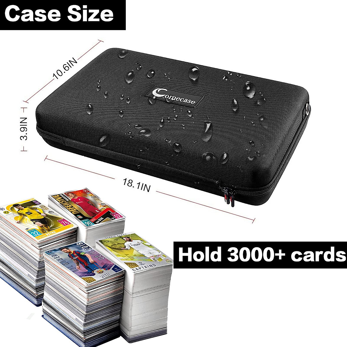 Comecase Large 3000+ Trading Card Game Holder & Organizer, Case for Baseball, Football Cards, for C.A.H, for TCG Cards and All Expansions. Storage Box with 7 Dividers and Shoulder Strap