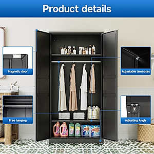 heycode Armoire Wardrobe Closet，72" Metal Clothing Storage Cabinets，with 2 Doors 2 Shelves Steel Wardrobe Storage，for Studio, Classroom, Garage, Gym Clothes Storage Organizer (Black, 72" H)