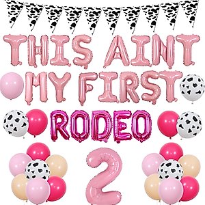 Wonmelody Western Cowgirl 2nd This Aint My First Rodeo Birthday Decorations Girls Pink This Aint My First Rodeo Balloon Banner Retro Horse Balloon Cow Pennant for My Rodeo 2nd Birthday Decoration