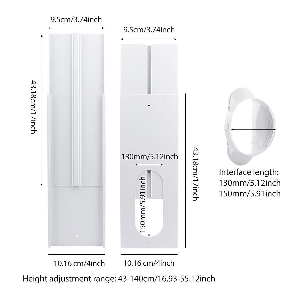 CALIDAKA Portable AC Window Kit,Air Conditioner Window Kit with 2pack 3m Seal,Universal Window Seal Kit Adjustable Sliding AC Vent Kit for 5.1/5.9 inch Exhaust Hose(white)