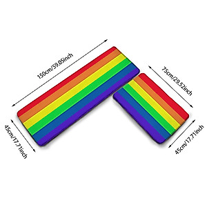 YouTary Gay Pride LGBT Rainbow Flag Pattern Kitchen Rug Set 2 PCS Floor Mats Washable Non-Slip Soft Flannel Runner Rug Doormat Carpet for Kitchen Bathroom Laundry