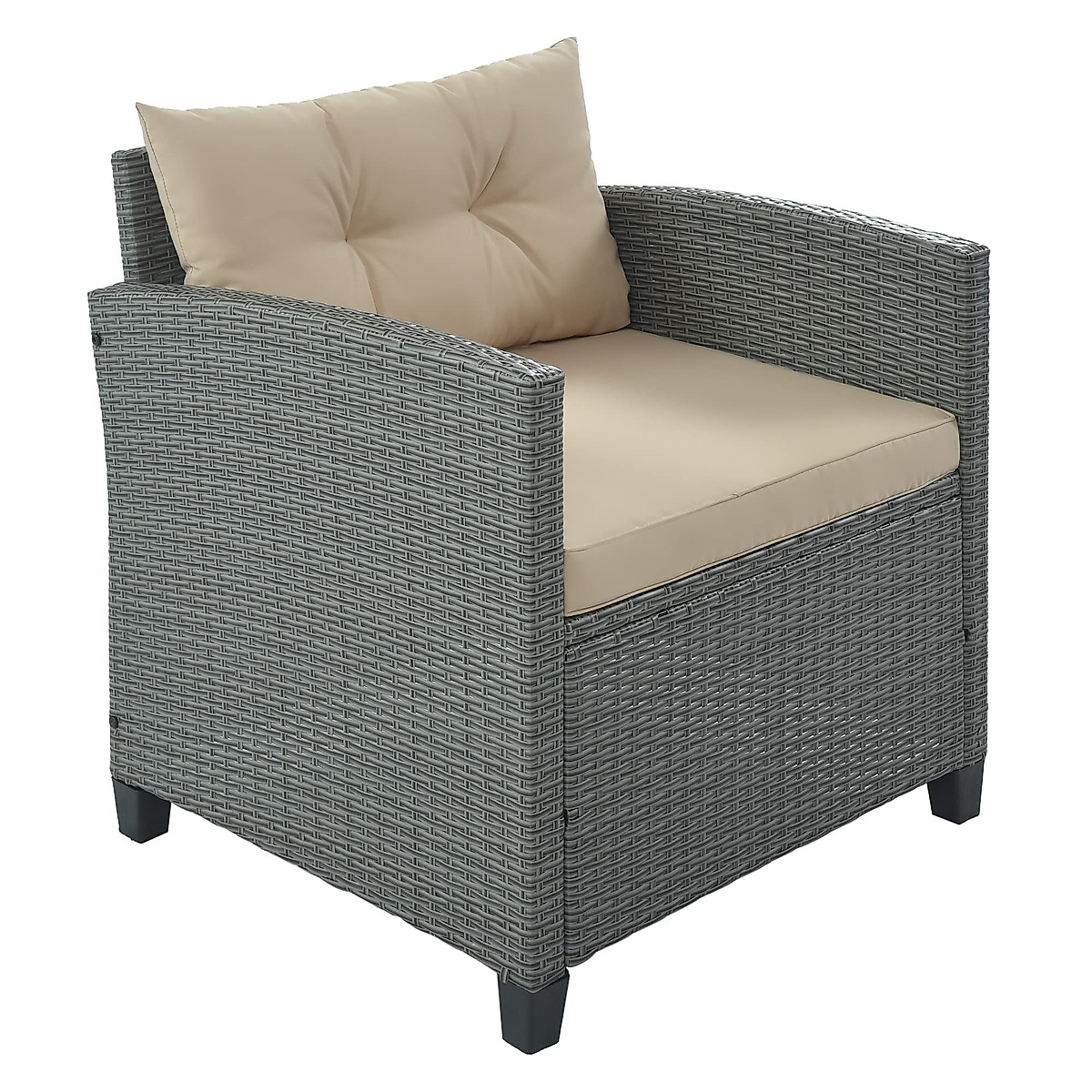 Quarte 6-Piece Outdoor Patio Furniture Sets, All-Weather Rattan Sectional Sofa with Thick Cushions/Pillows/Plywood Table Top, PE Wicker Dinning Set for Garden, Yard, Deck (Beige+6#)