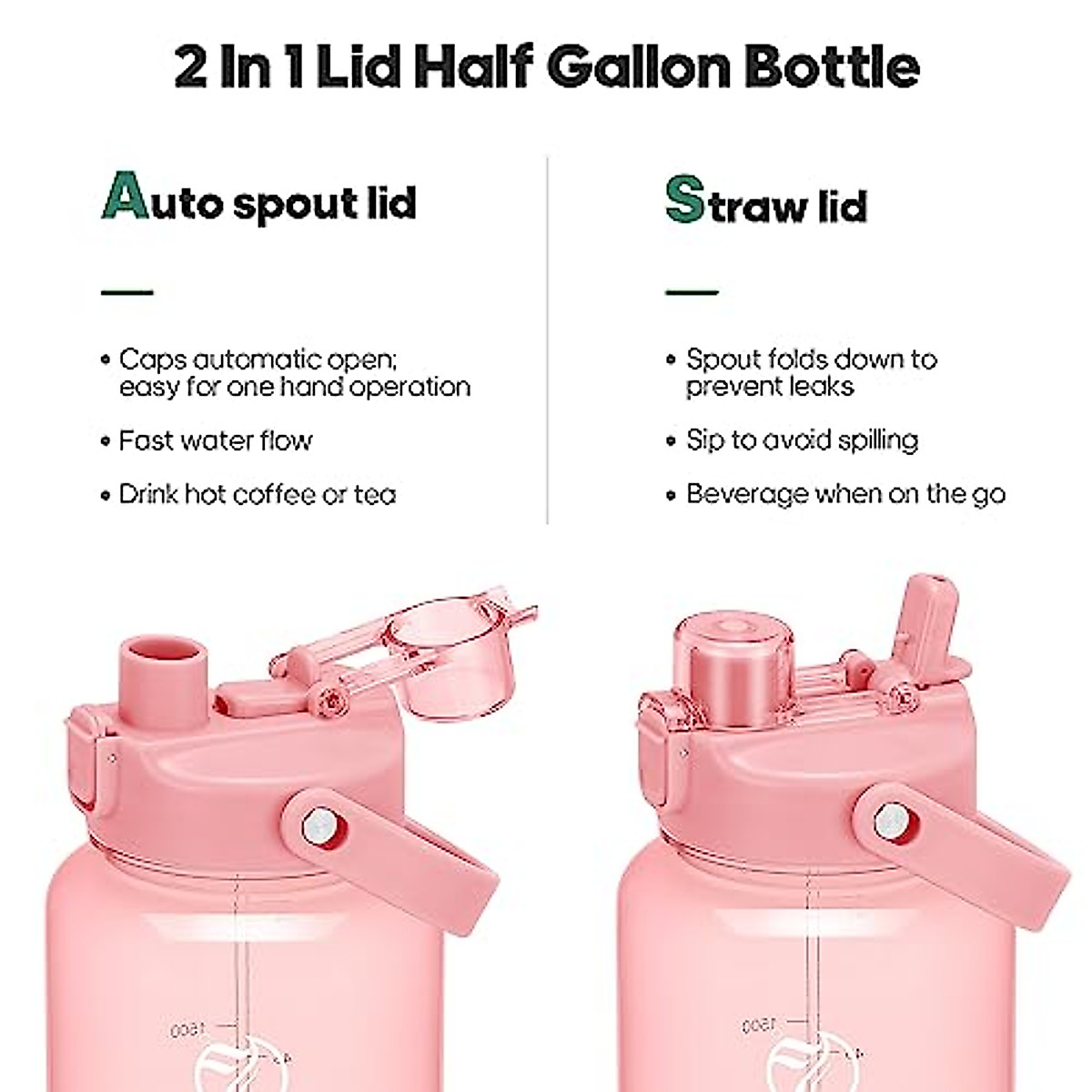 Unistar Half Gallon Water Bottles with 2 Straws, Motivational Gallon Water Bottles with Time Marker, 32 oz / 74 oz / 128 oz Large Bottle for Sports Fitness Gym Camping