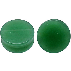 So Scene Green aventurine Organic Stone Ear Gauges Solid Plugs Sold in Pairs (6 mm-2 gauge)