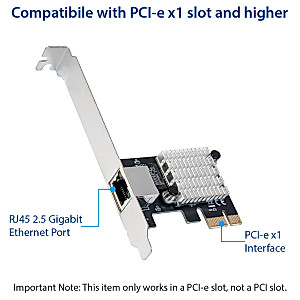 IO CREST 2.5 Gigabit Ethernet PCI Express PCI-E Network Interface Card 10/100/1000/25000 Mbps RJ45 LAN Intel I225 Chipset, Black (SY-PEX24076)