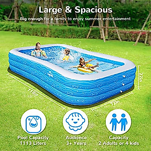 Ingbelle Kiddie Swimming Pool, Family Inflatable Pool, 118" X 72" X 22" Full-Sized Above Ground Pools for Kids & Adults, Summer Water Party, Volleyball Game, Garden, Backyard, Blue