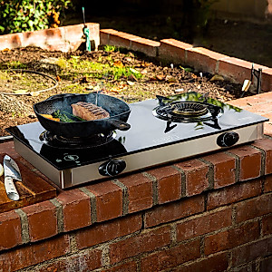 Barton Double Burner Stove w/Auto Ignition Glass Top Deluxe Outdoor Propane Portable Camping Cooking Range