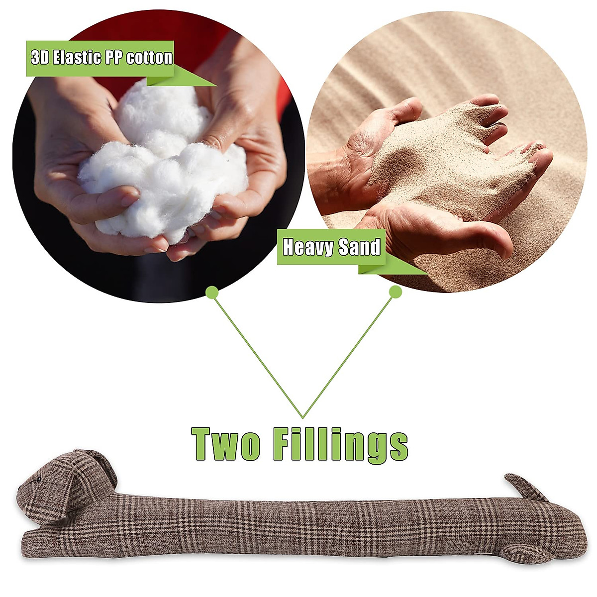 SANFERGE Dog Under Door Draft Stopper Heavy Duty, 3LB 34 Inch Decorative Fabric Door Draft Blocker, Animal Weather Stripping Sound Proof Bottom Seal, Save Energy Stopper Guard, Brown Plaid