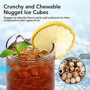 ACONEE Nugget Ice Maker,Stainless Steel Countertop Pebble Ice Maker, 44LBs/24H, Self-Cleaning & Timer Function, Portable Sonic Ice Maker with Ice Basket & Scoop for Home, Bar