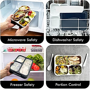 HCYWOC Bento Box Adult Lunch Box, 1000ml Bento Lunch Box for Kids, 3 Compartment Lunch Containers for Older Kids and Portion-controlled Adult, BPA Free, Leak-proof, Microwave/Dishwasher Safe