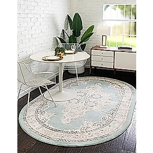 Unique Loom Parker Collection Area Rug - Merakli (4' x 6' Oval, Aqua/ Beige)