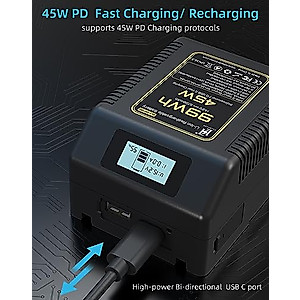 LL LALEADER V Mount Battery 99Wh 6700mAh 14.8V V-Lock Rechargeable Battery 45W PD USB C Fast Charging with BP D-TAP USB-A Multi Outputs for Camera Camcorder Monitor Video Light (99Wh)
