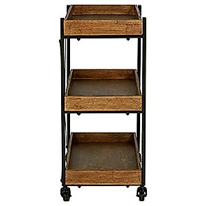 Amazon Brand – Rivet Modern Rustic Rolling Bar Cart with Wheels, 32 Inch Height, Wood with Black Iron Finish