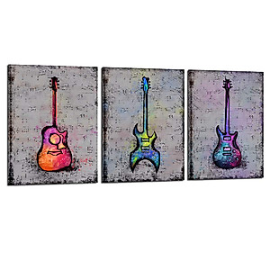 KREATIVE ARTS Abstract Guitar Music Wall Art Canvas Prints Musical Instruments Paintings Home Decor Decal HD Posters Printed Artworks for Bedroom Classroom Room 12x16inx3pc